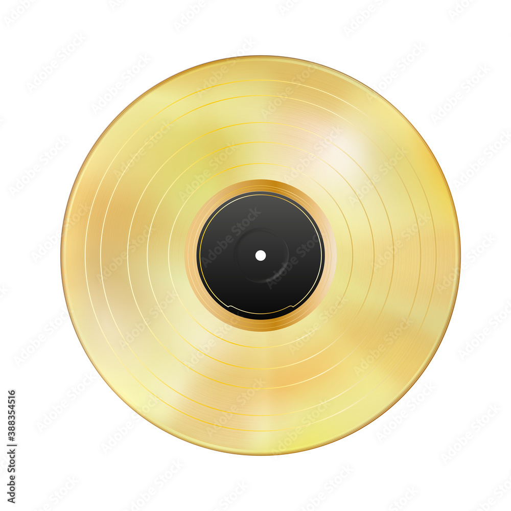 Realistic gold vinyl record isolated on white background. Gramophone LP ...