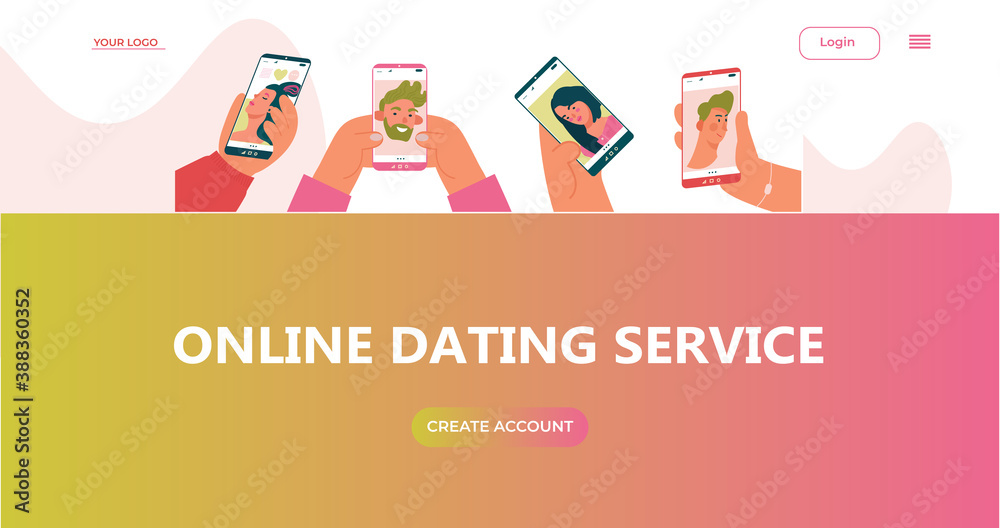 Online dating service application template. Concept for landing page on ...