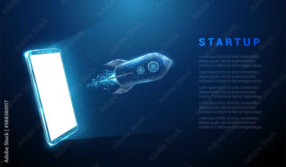 Abstract low poly rocket launch from smart phone. Stock Vector | Adobe ...