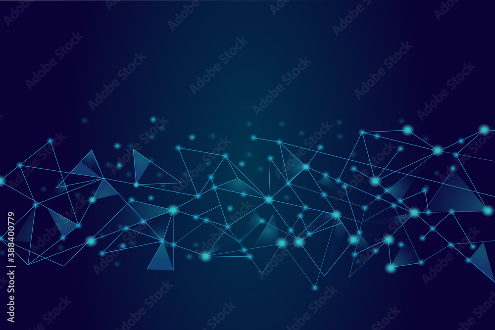 Network abstract connection isolated on blue background. Network technology background with dots ...