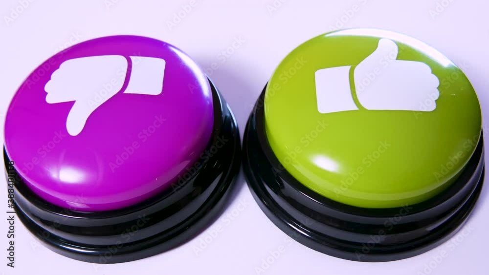 Woman pushing dislike or like button on white background. Choosing ...