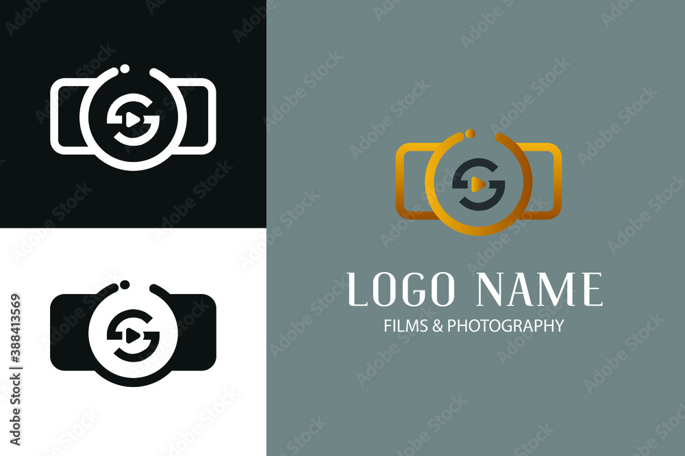 Simple modern Initial s letter with camera and video icon/symbol ...
