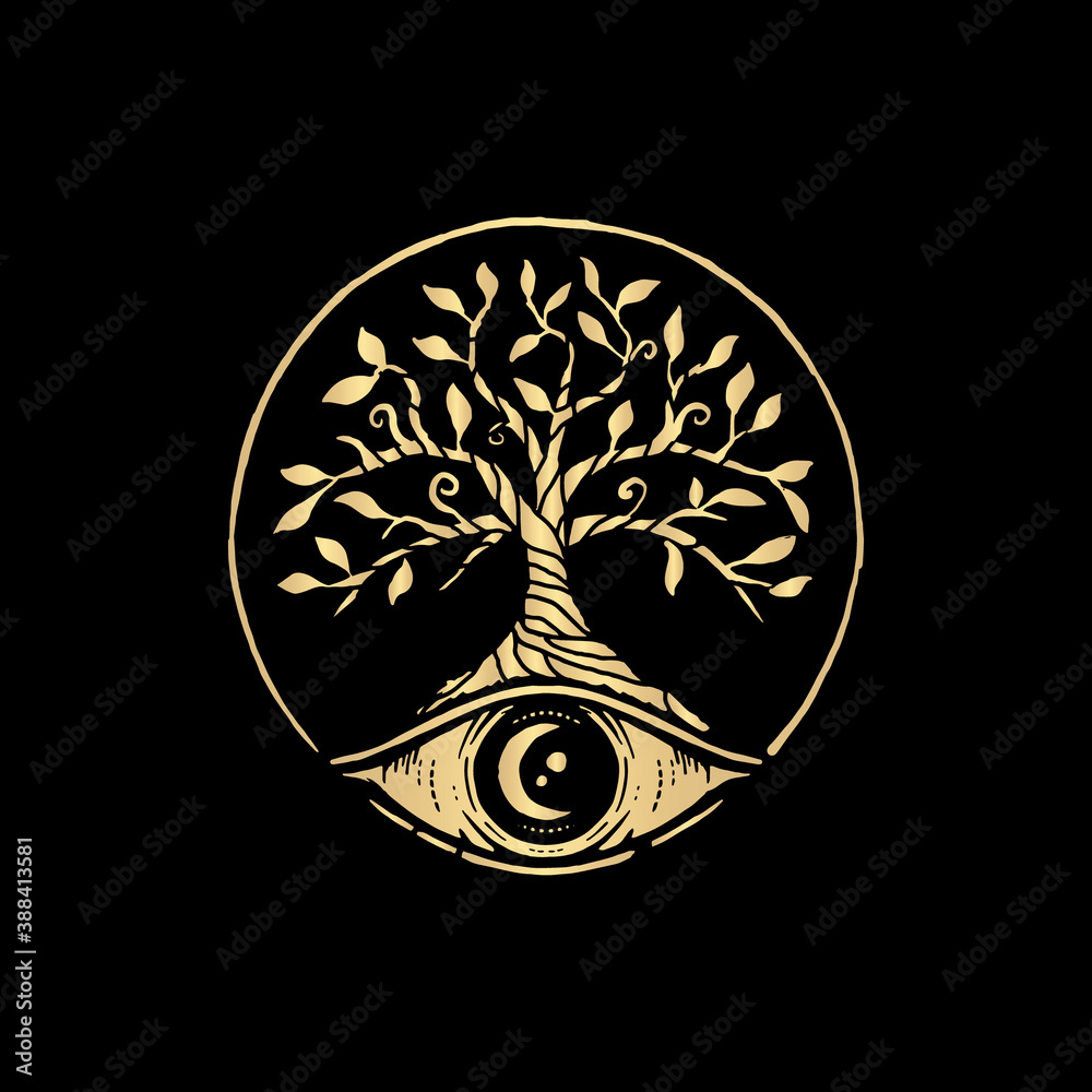 All seeing eye symbol with golden tree of life ornament. Vision of ...