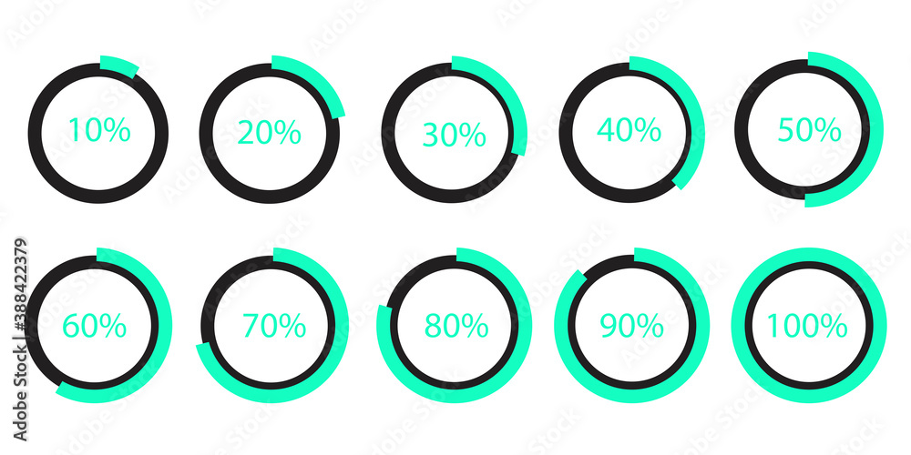 Round vector icon for percentage threshold. Green bootloader set. A ...