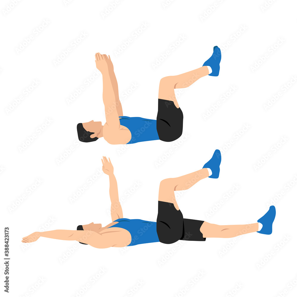 Man doing dead bug exercise. Abdominals exercise. Flat vector ...