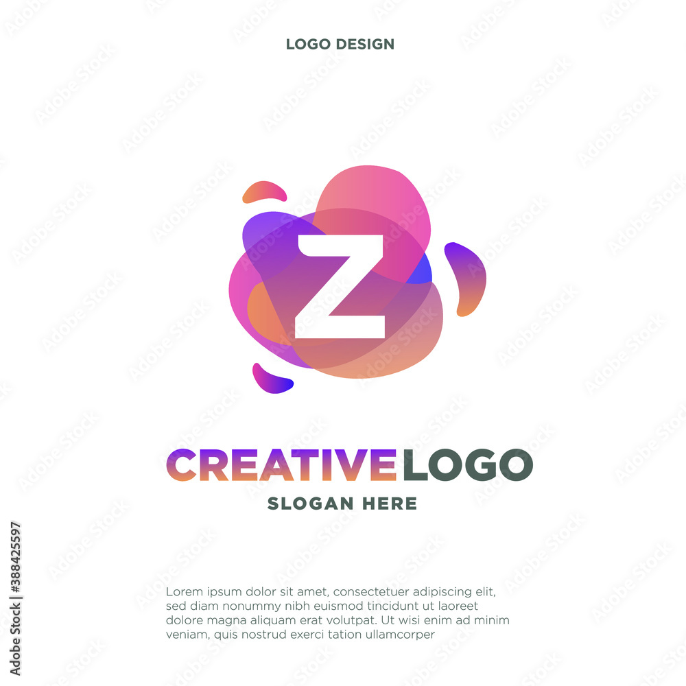 Letter Z logo with colorful splash background, letter combination logo ...
