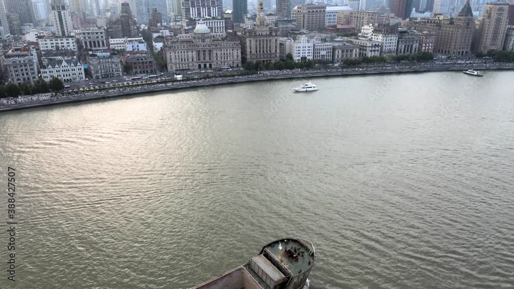 Drone aerial view of tourism destination with crowd of tourist Shanghai ...