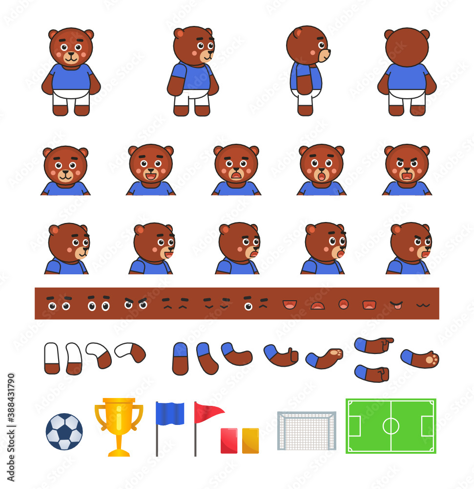 Bear football player creation set, various soccer design elements ...