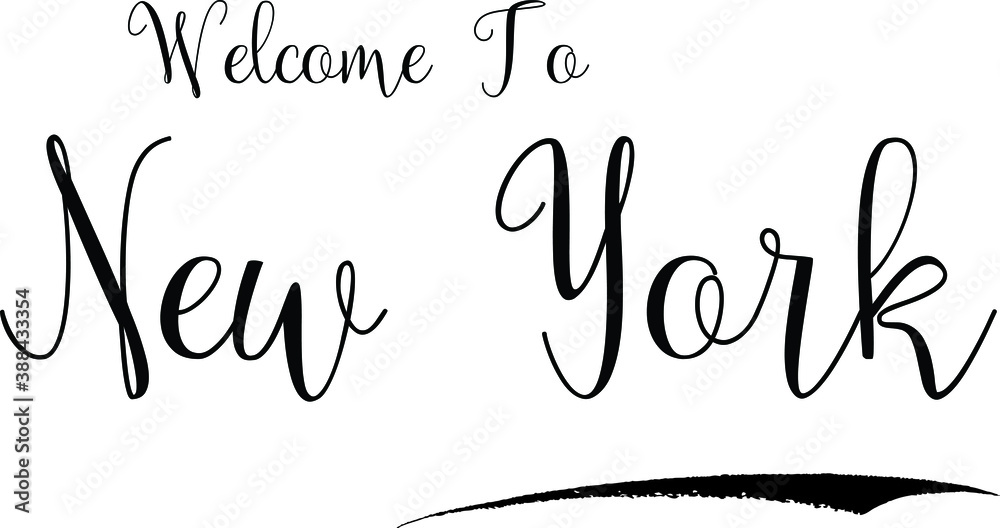 Welcome To New York Country Name Cursive Calligraphy Black Color Text ...