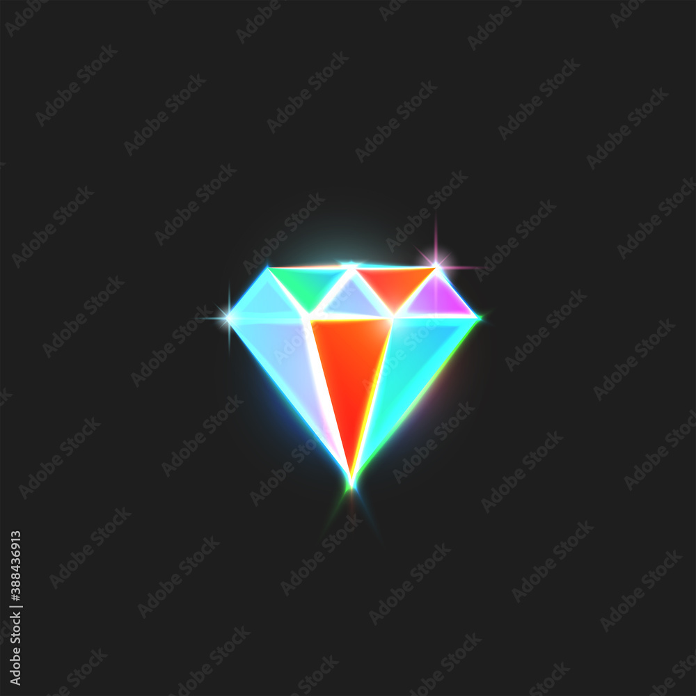 Diamond logo is a bright gem with colorful facets and sparks, creative ...