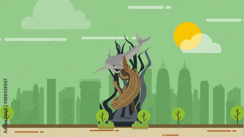 animated video cartoon, a very iconic monument in the city of Surabaya ...