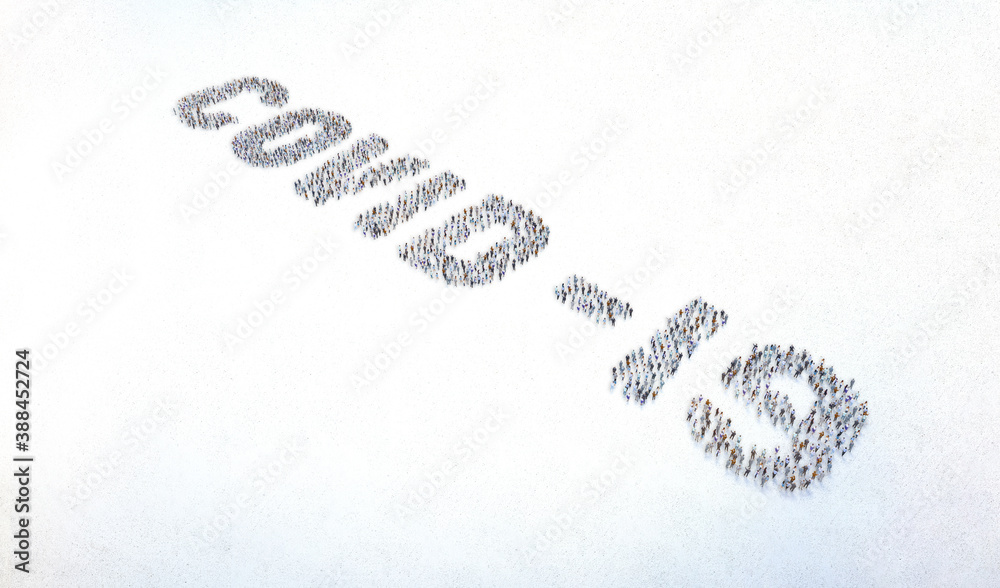 Covid-19 word made by people. Crowd mob of people symbols word of covid ...