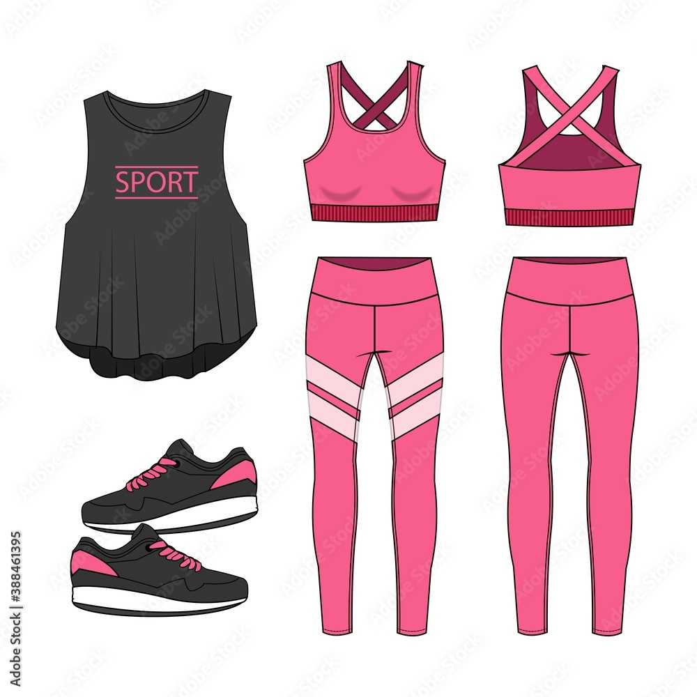 Set of sport wear collection. sports wear fashion flat sketch template ...