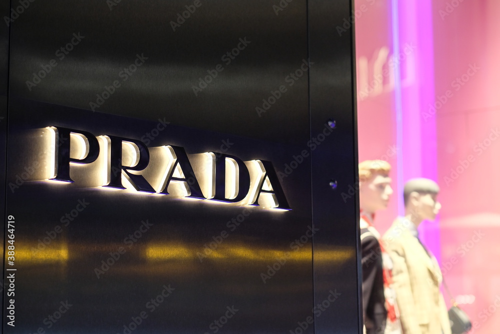 Shanghai/China-Dec.2019: close up PRADA's logo on exterior wall of ...
