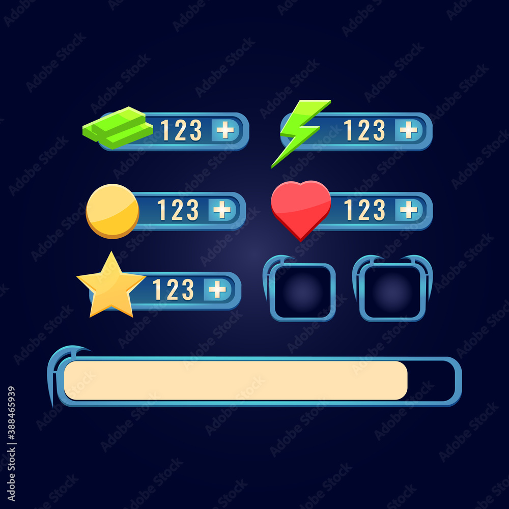 Set of gui progress bar, border, additional panel and other for game ui ...
