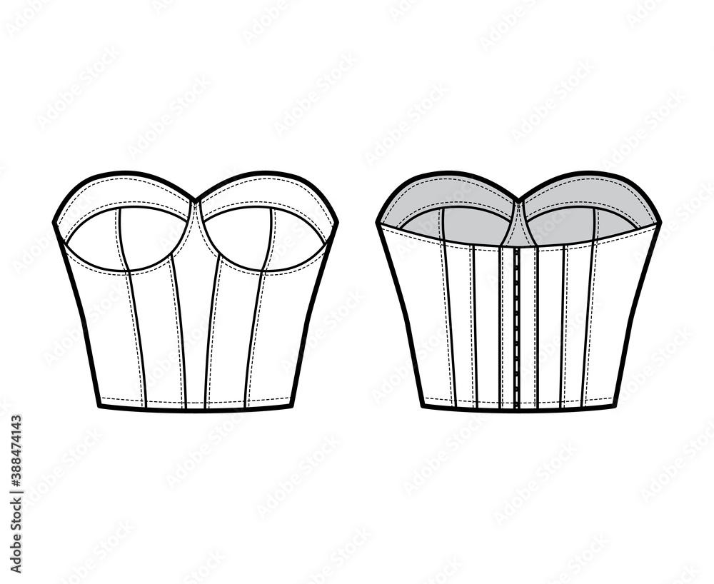 Bustier Corsetry lingerie technical fashion illustration with molded ...
