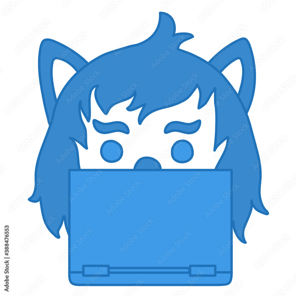 wolf emoticon sitting behind a laptop computer or a notebook, funny ...