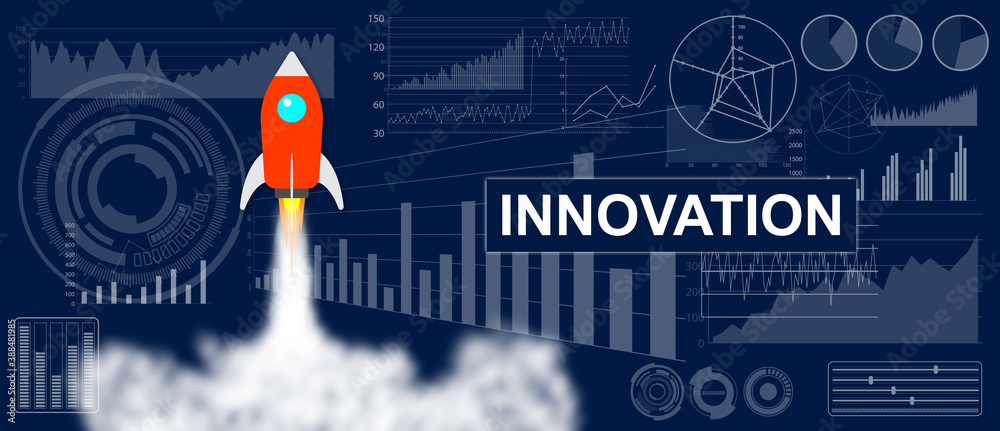 Concept of innovation with a rocket launch on charts background Stock ...