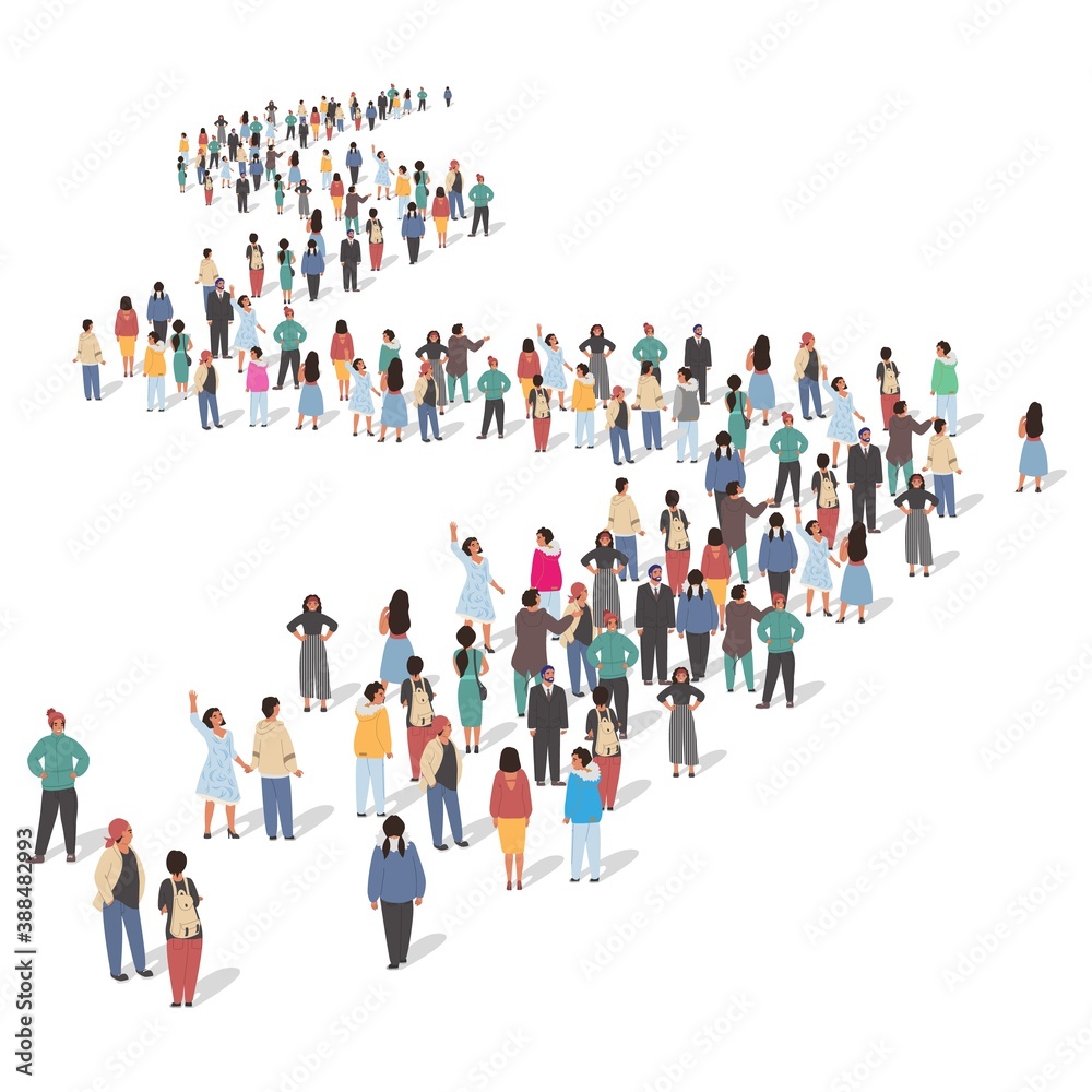 Large group of people standing in long line, flat vector illustration ...