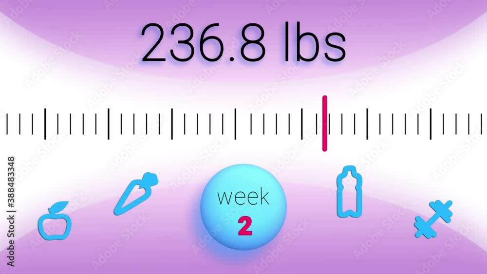 Weight loss concept 2D animation. Animated pound countdown week by week ...