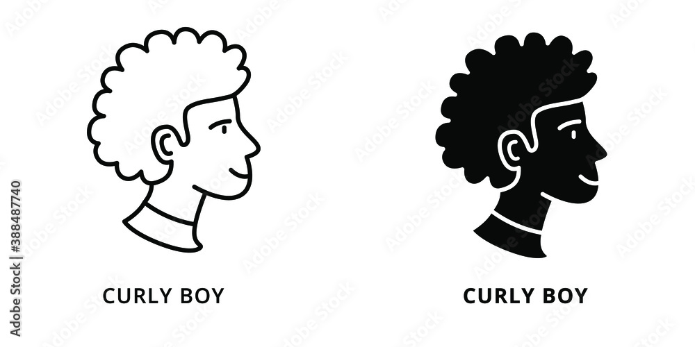 Curly Boy Head Avatar Icon Line And Glyph Style. Male Profile Photo ...