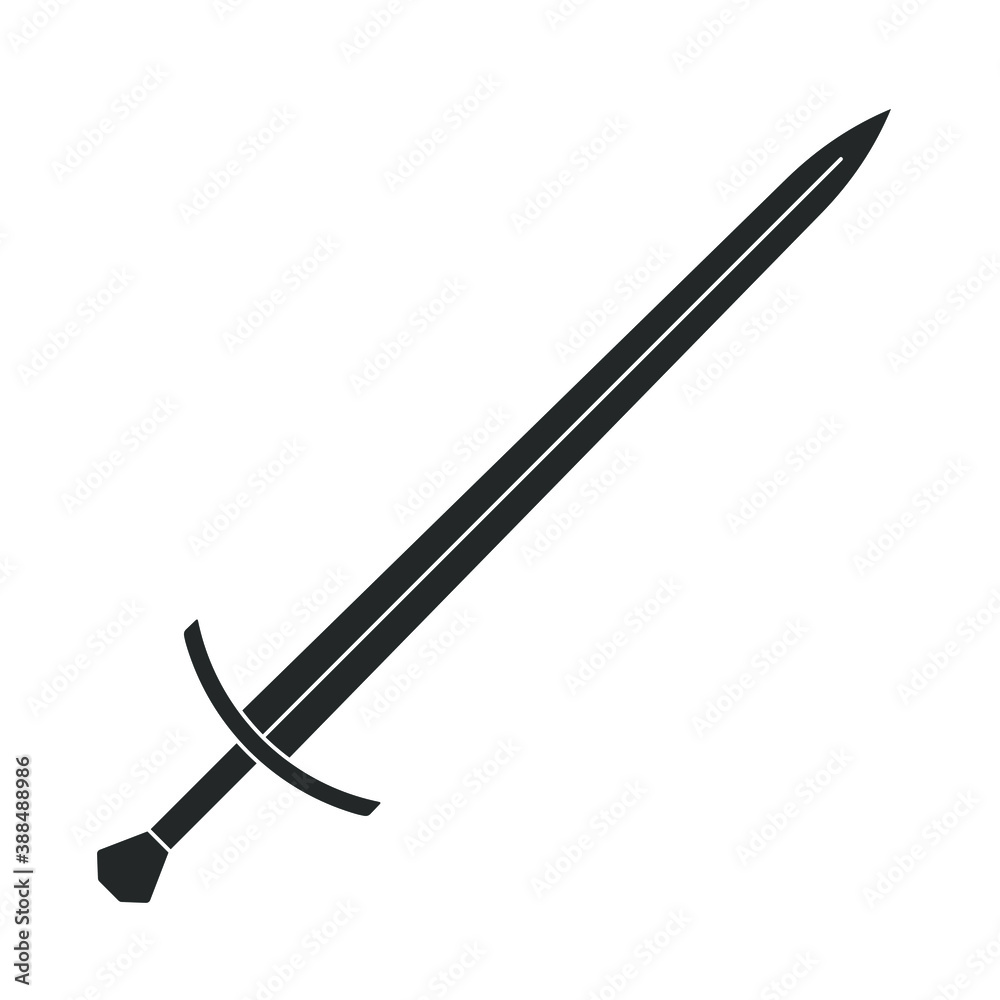 Sword vector illustration icon. Military or heraldry symbol. Protection ...