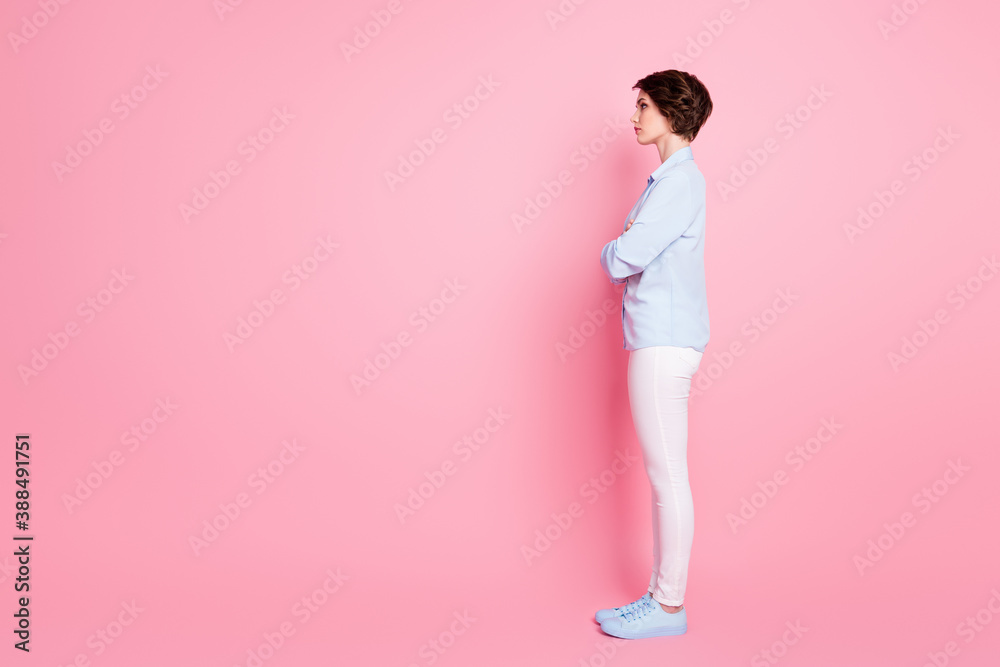 Full length body size profile side view of her she nice attractive calm ...