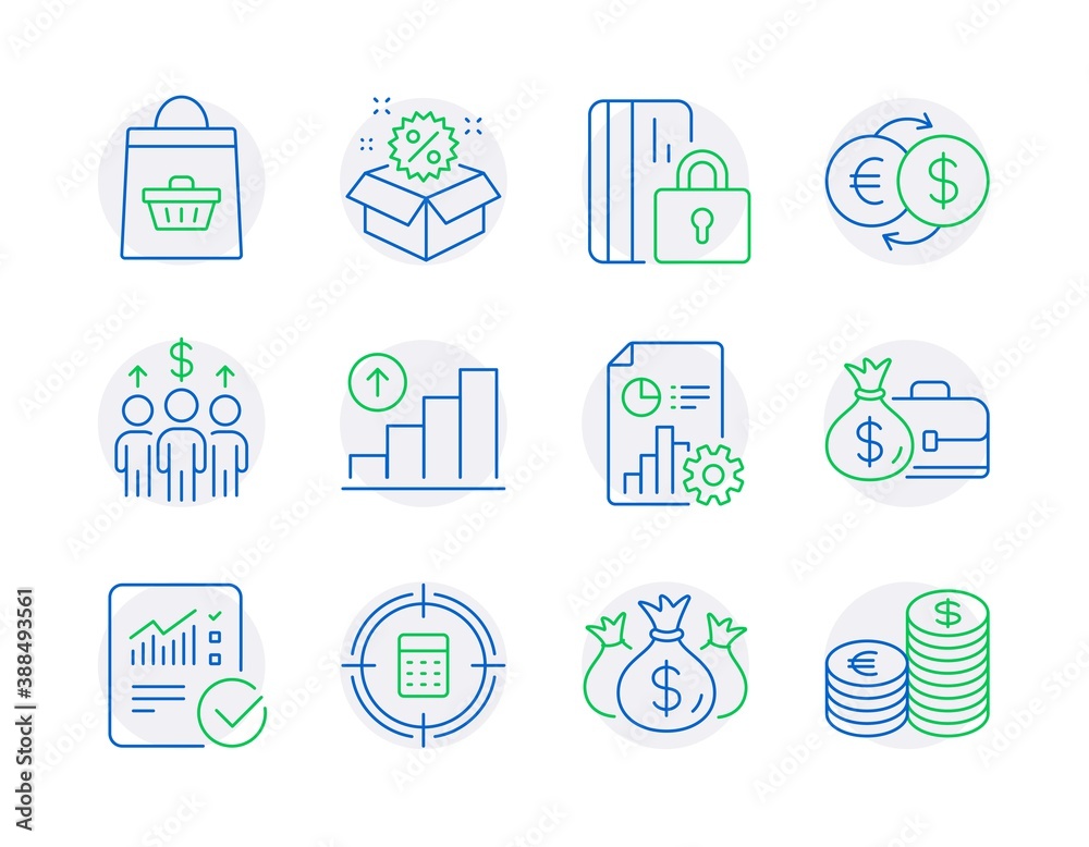 Finance icons set. Included icon as Blocked card, Graph chart, Sale ...