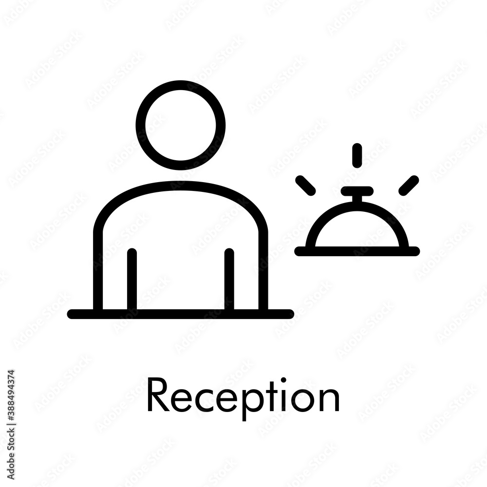 Logotipo con texto Reception. Icono lineal hombre con campana de ...
