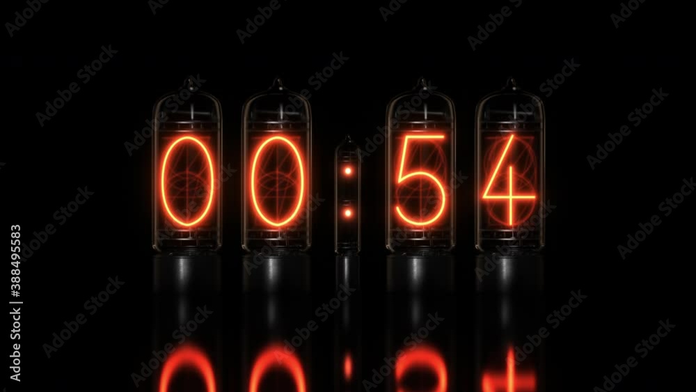 Realistic Nixie tube clock or timer. Countdown time from 60 seconds to ...