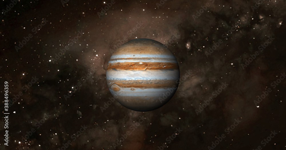 Jupiter planet on space with colorful starry night. front view of ...