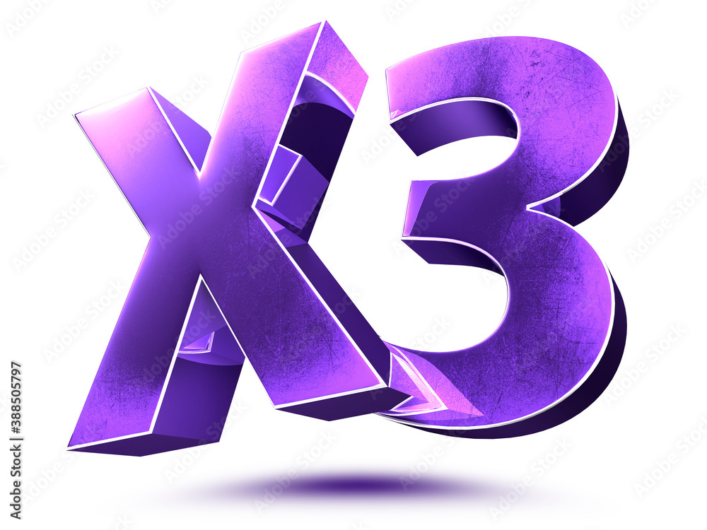 x3 purple isolated on white background illustration 3D rendering with ...