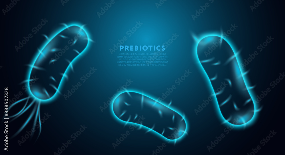 Probiotics. Science background. Lacto bacteria supplement. Microscopic ...