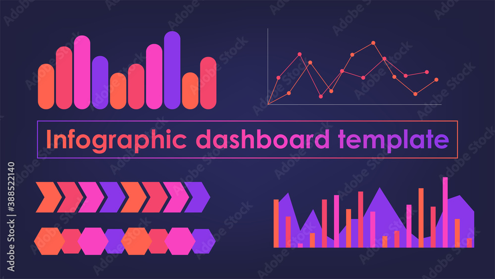Set of Infographic dashboard template with charts, diagrams elements ...