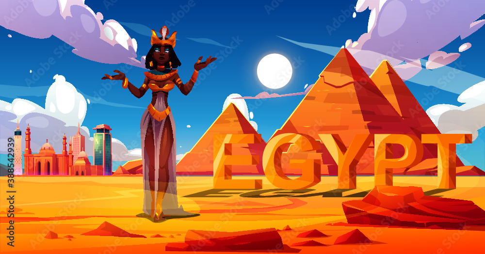 Vector Egyptian cartoon background.Tomb interior - bust of queen ...