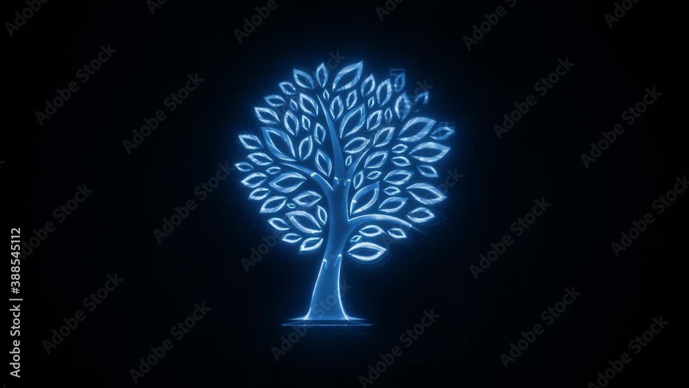 Abstract Cyber Technology Tree Icon Silhouette Reveal Animation/ 4k ...