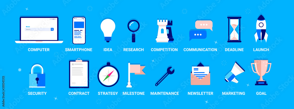Business icons in colours on blue background - Vector icons and ...