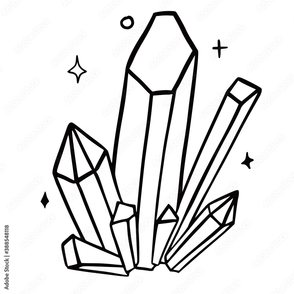 Hand drawn vector isolated crystals icon. Black outline illustration of ...