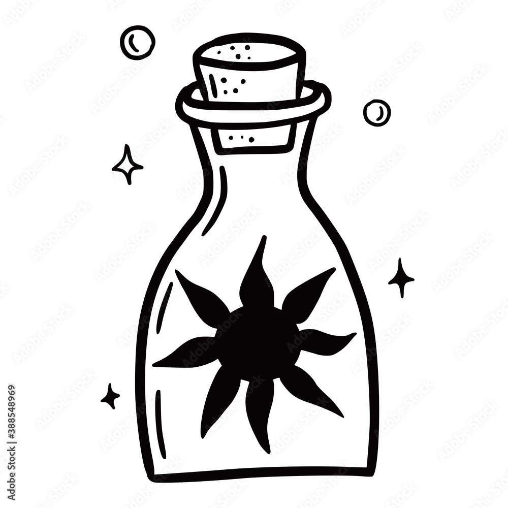 Hand drawn vector isolated potion icon. Black outline illustration of ...