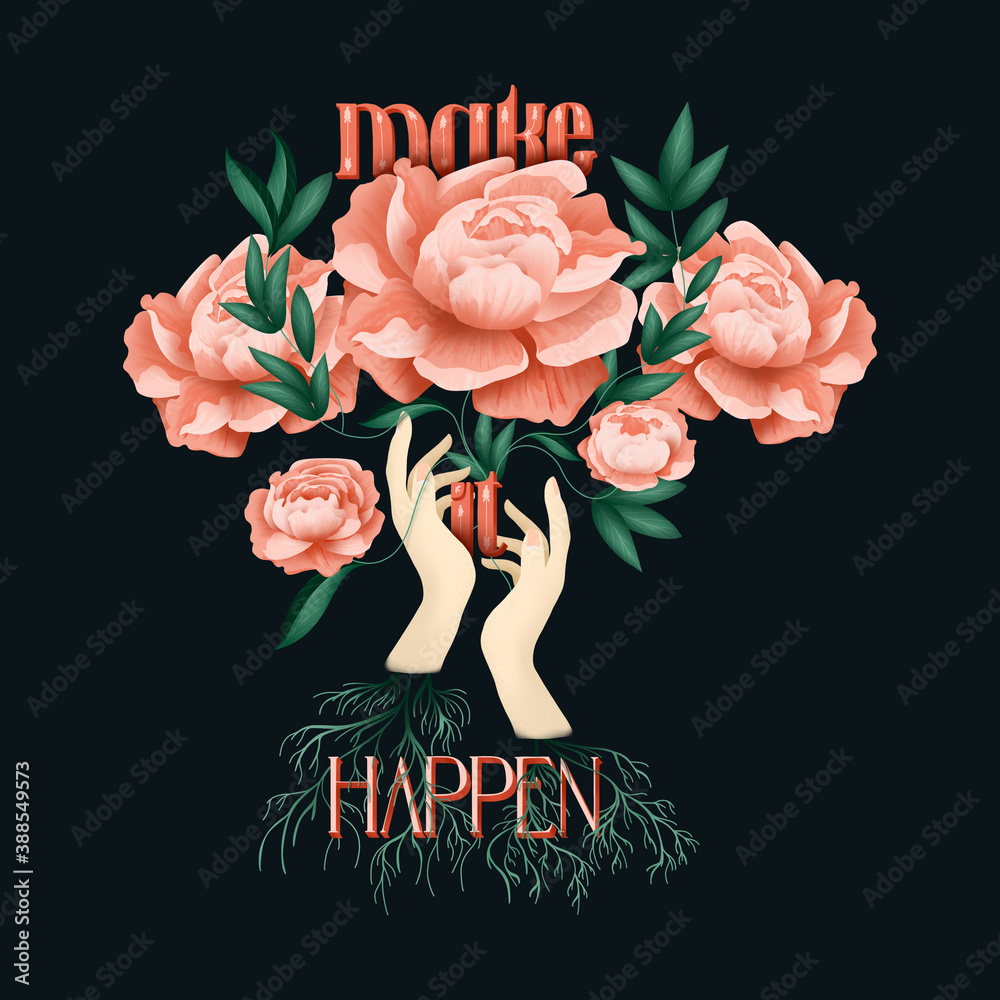 Bouquet of flowers with a positive message Stock Illustration | Adobe Stock