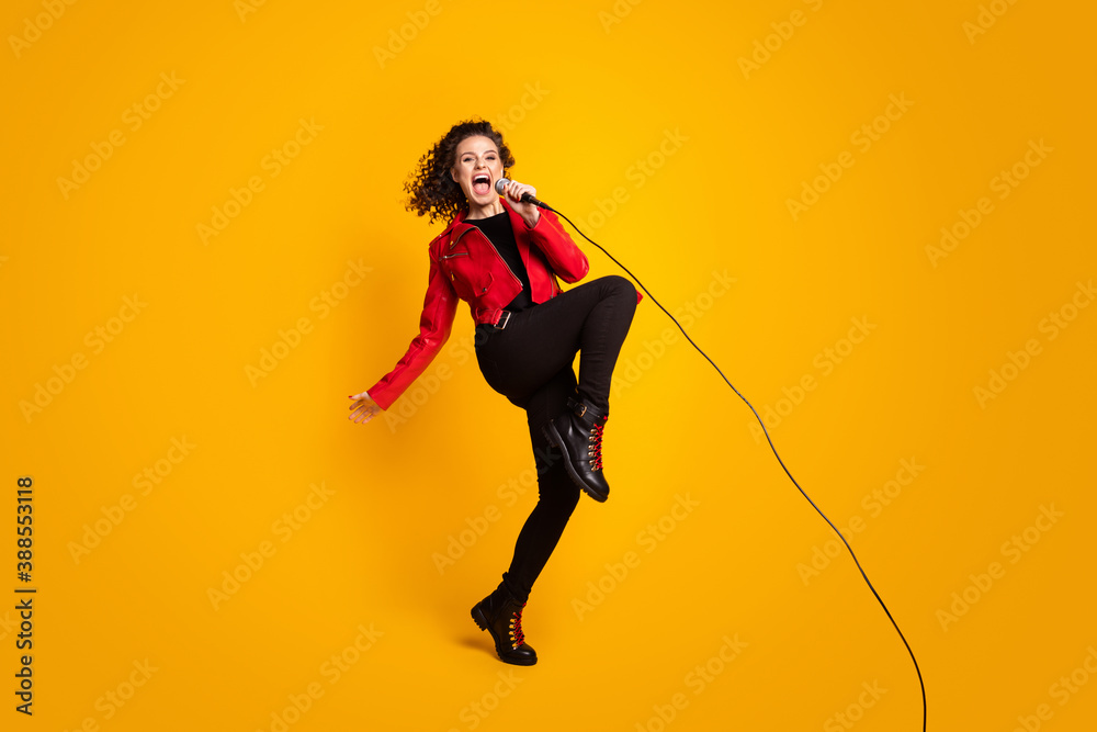 Full length body size view of nice cheerful glad wavy-haired girl ...