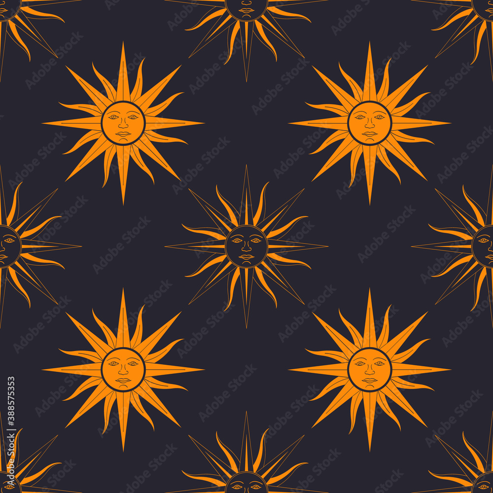 Seamless vector pattern with Sun of May ancient symbol of Incan sun god ...