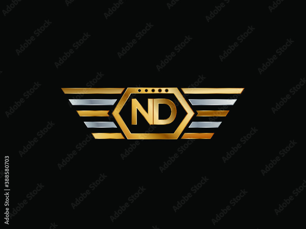 ND Letter Initial with Royal Template. elegant with wing logo vector ...