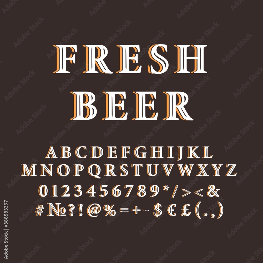 Fresh beer vintage 3d vector alphabet set. Retro bold font, typeface ...