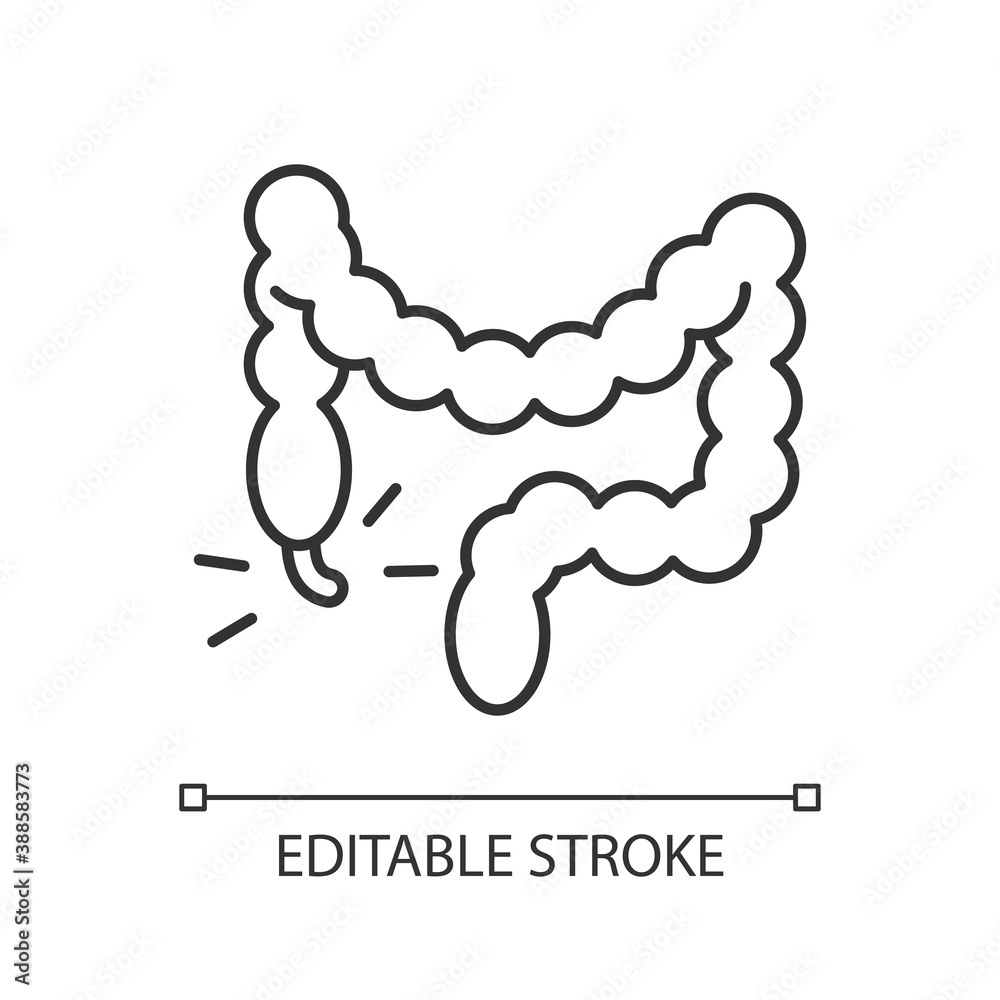Appendicitis linear icon. Appendix inflammation. Pain in lower right ...