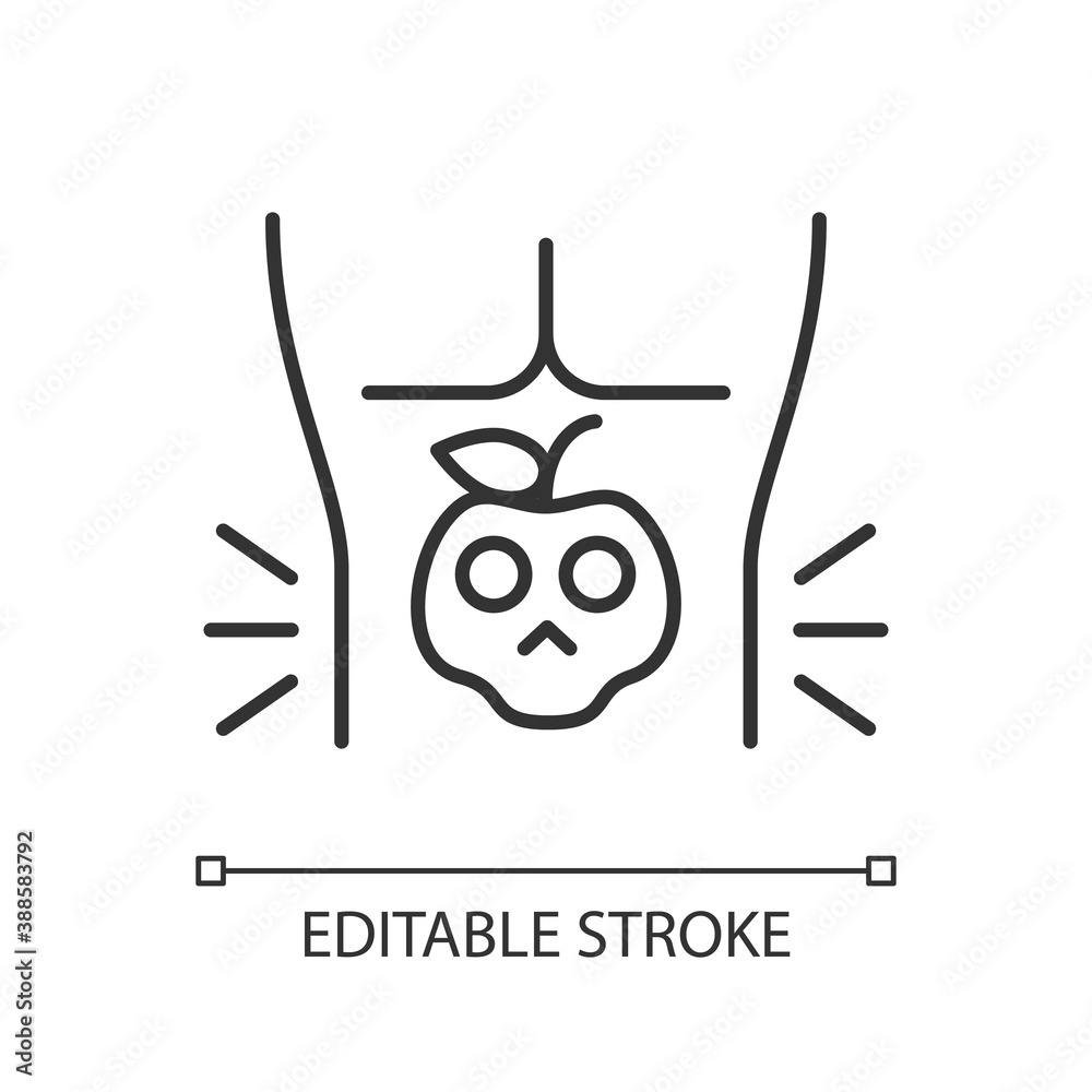 Food poisoning linear icon. Foodborne illness. Stomachache sickness ...