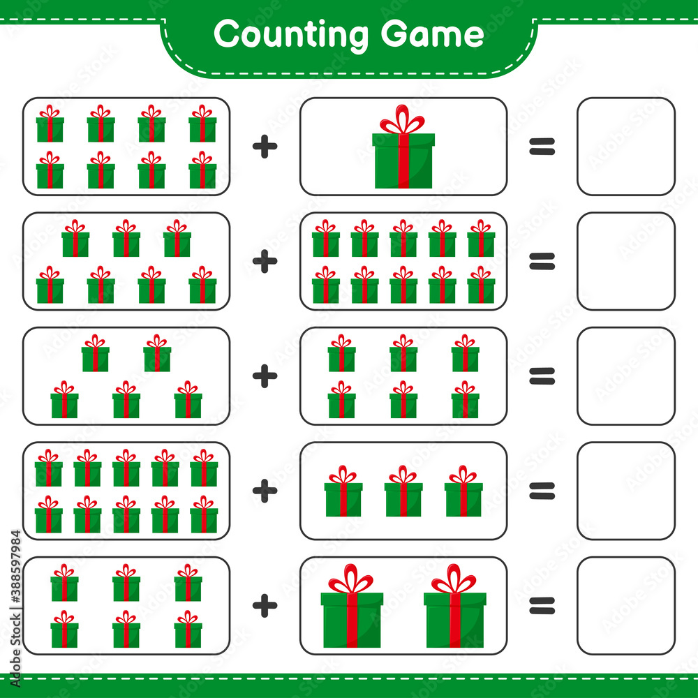 Counting game, count the number of Gift Boxes and write the result ...