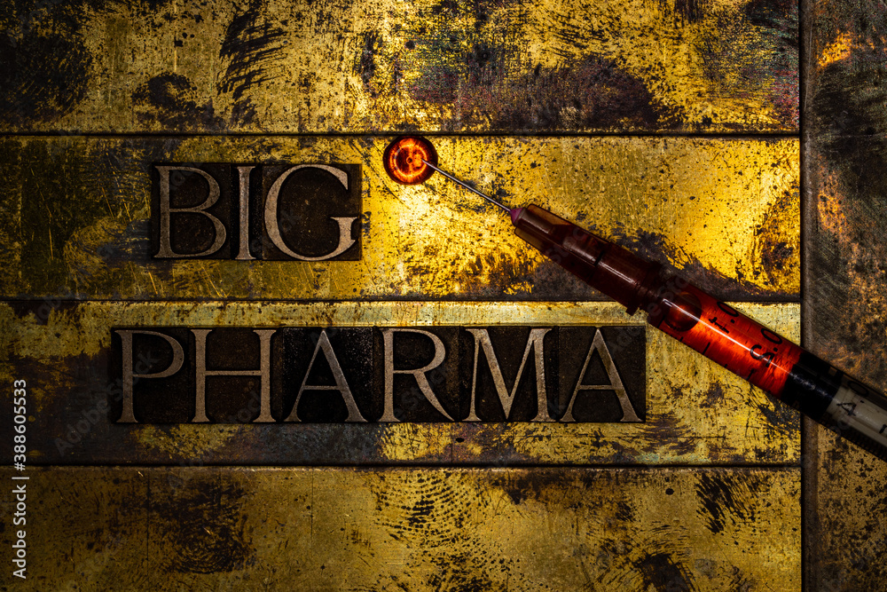 Big Pharma text message with syringe and red fluid drop underneath ...