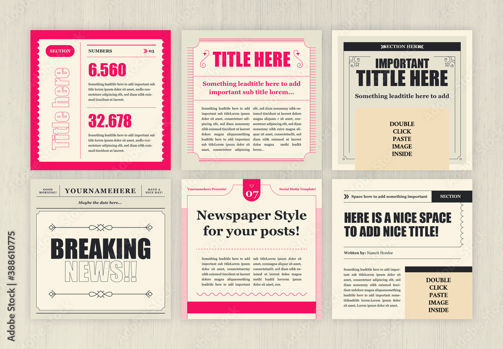 Square Newspaper Style Social Media Layouts Stock Template | Adobe Stock