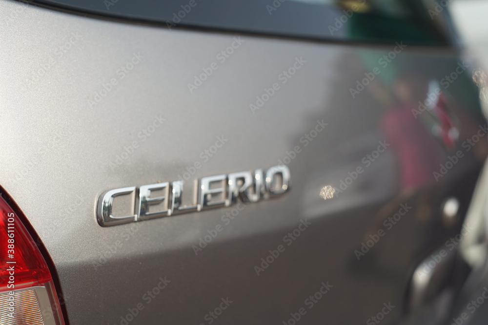 Rear badge on a celerio car from india's top carmaker maruti. Shows the ...